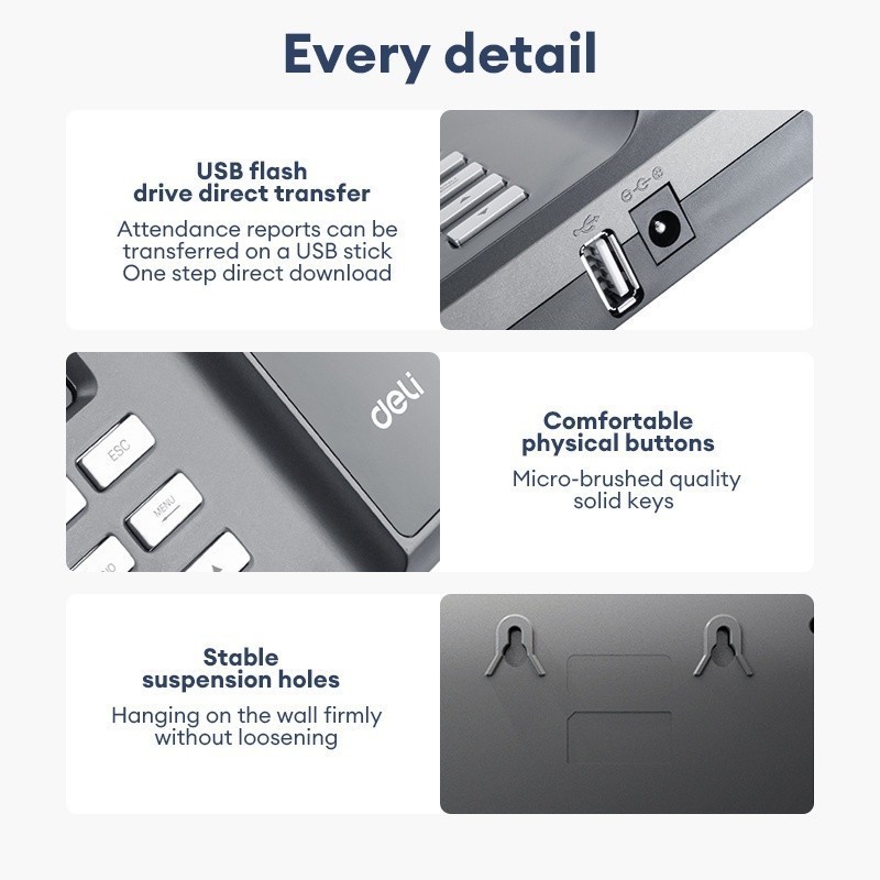 Deli Office Fingerprint Attendance Machine Biometic LCD Screen ...