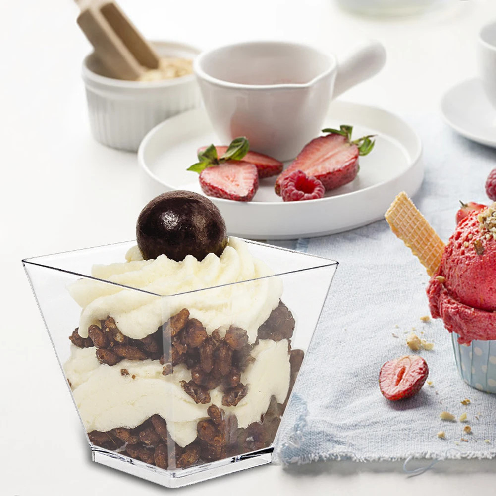 Round Square Mini Dessert Cup Clear Mousse Cups Shot Glass Disposable ...
