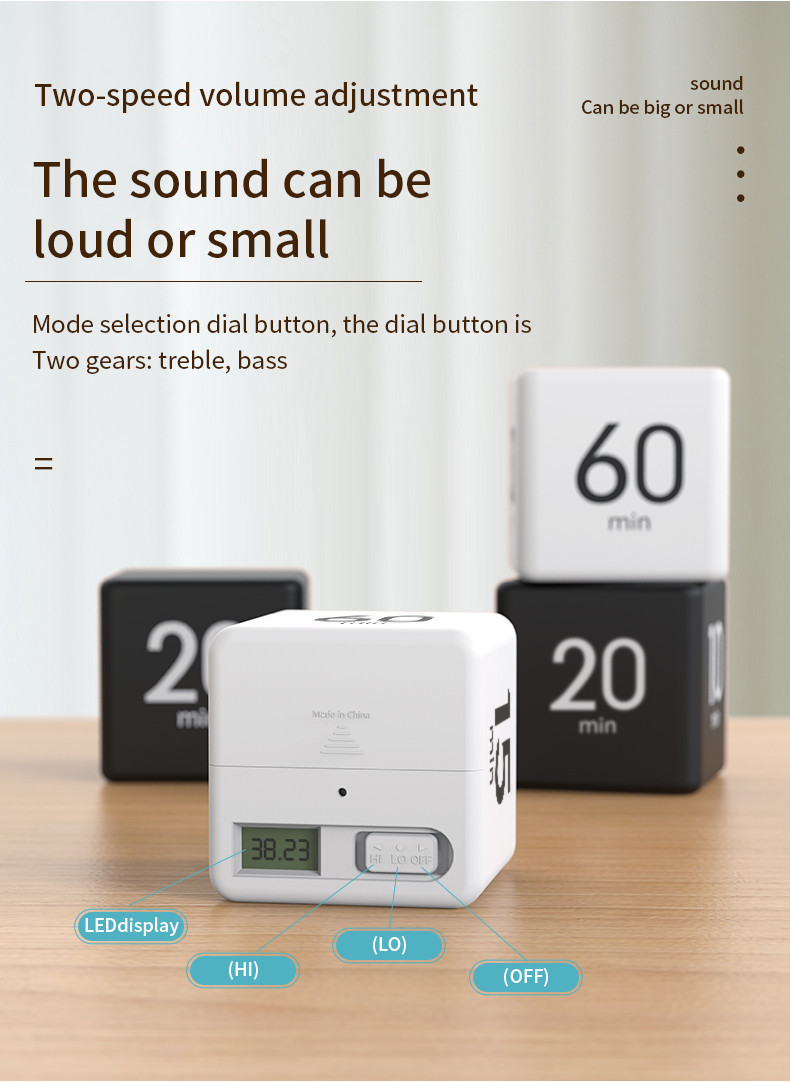 Digital Cube Timer Adjustable Sound & Vibration Rotation Kitchen Timer ...