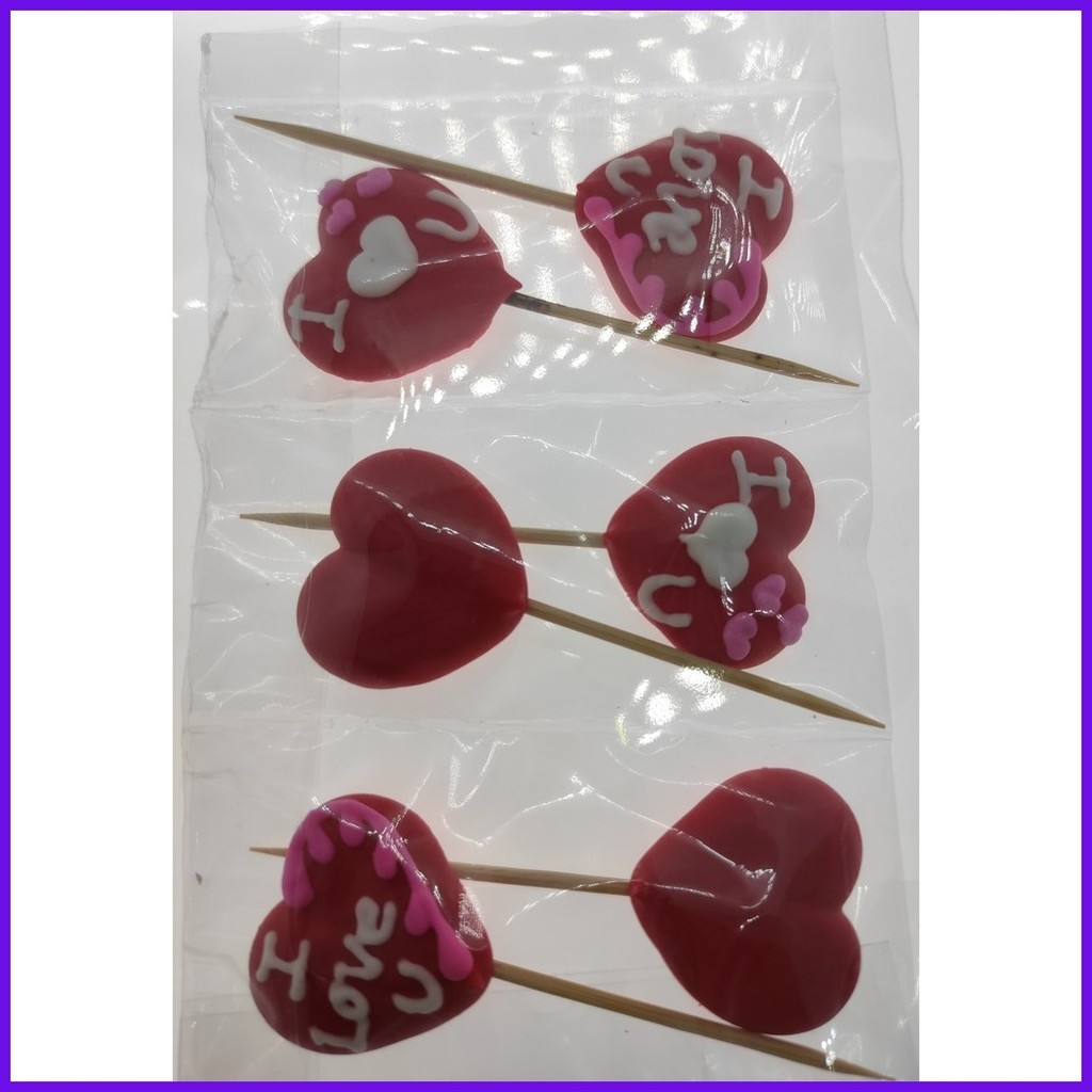 Valentine Collection RED HEART Stick Royal Icing 2D cake cupcake Topper ...