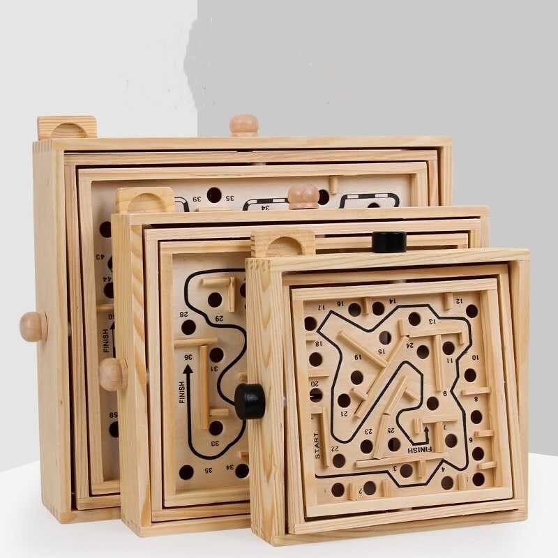 Labyrinth Board Wooden Game For Children Ball Moving 3D Maze Puzzle ...