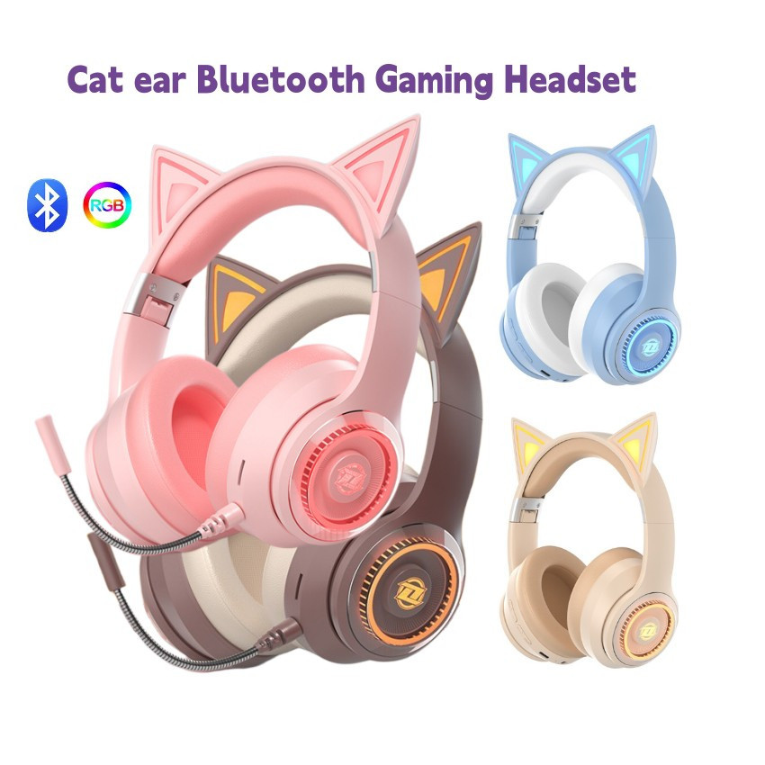 Foldable Wireless HIFI Headphones RGB Cat Ear Bluetooth Gaming Headset ...