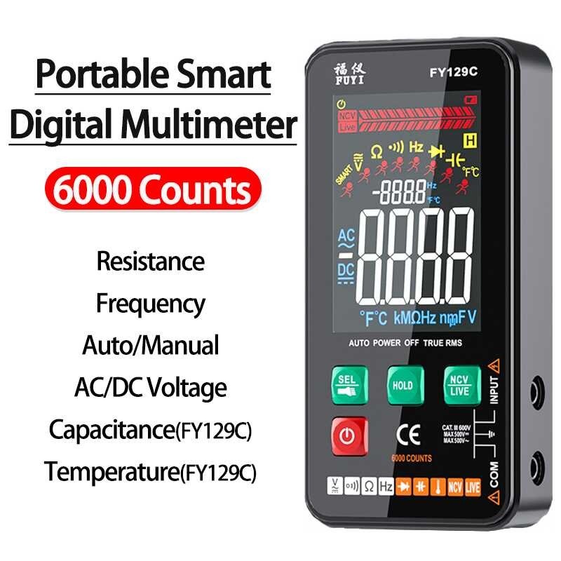 Multimeter Smart Digital 6000 Counts Mini Portable Large LCD Color ...