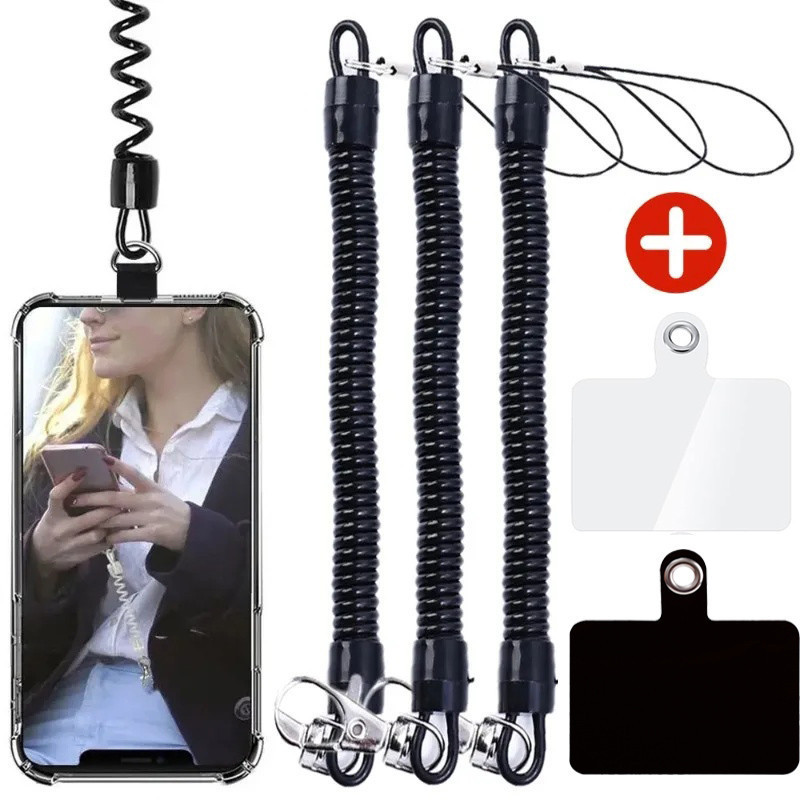 Telescopic Spring Phone Lanyard Tether with Patch - Universal Anti ...