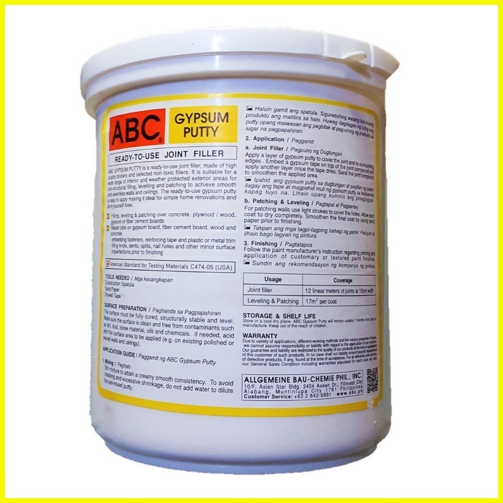 ☑ ☂ ☈ ABC Gypsum Putty Joint Filler - 5kg | Shopee Philippines