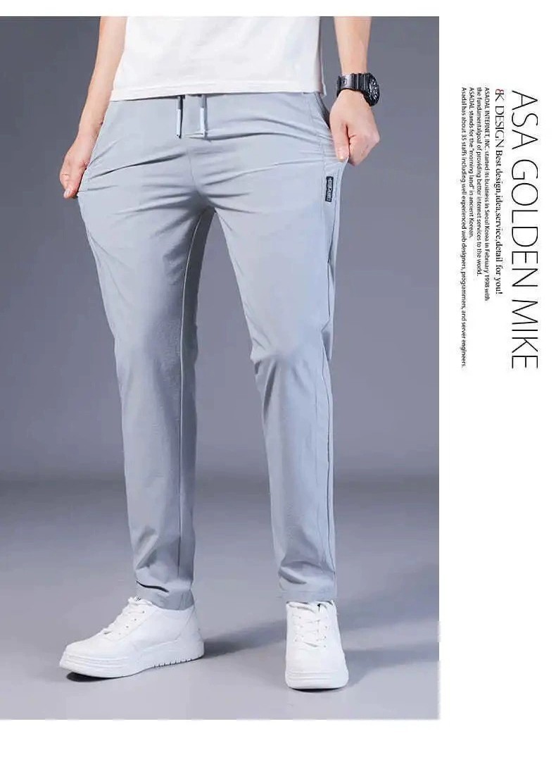 M-5XL Men's Summer Ice Silk Korean Fashion Slim Fit Straight-Leg Solid ...