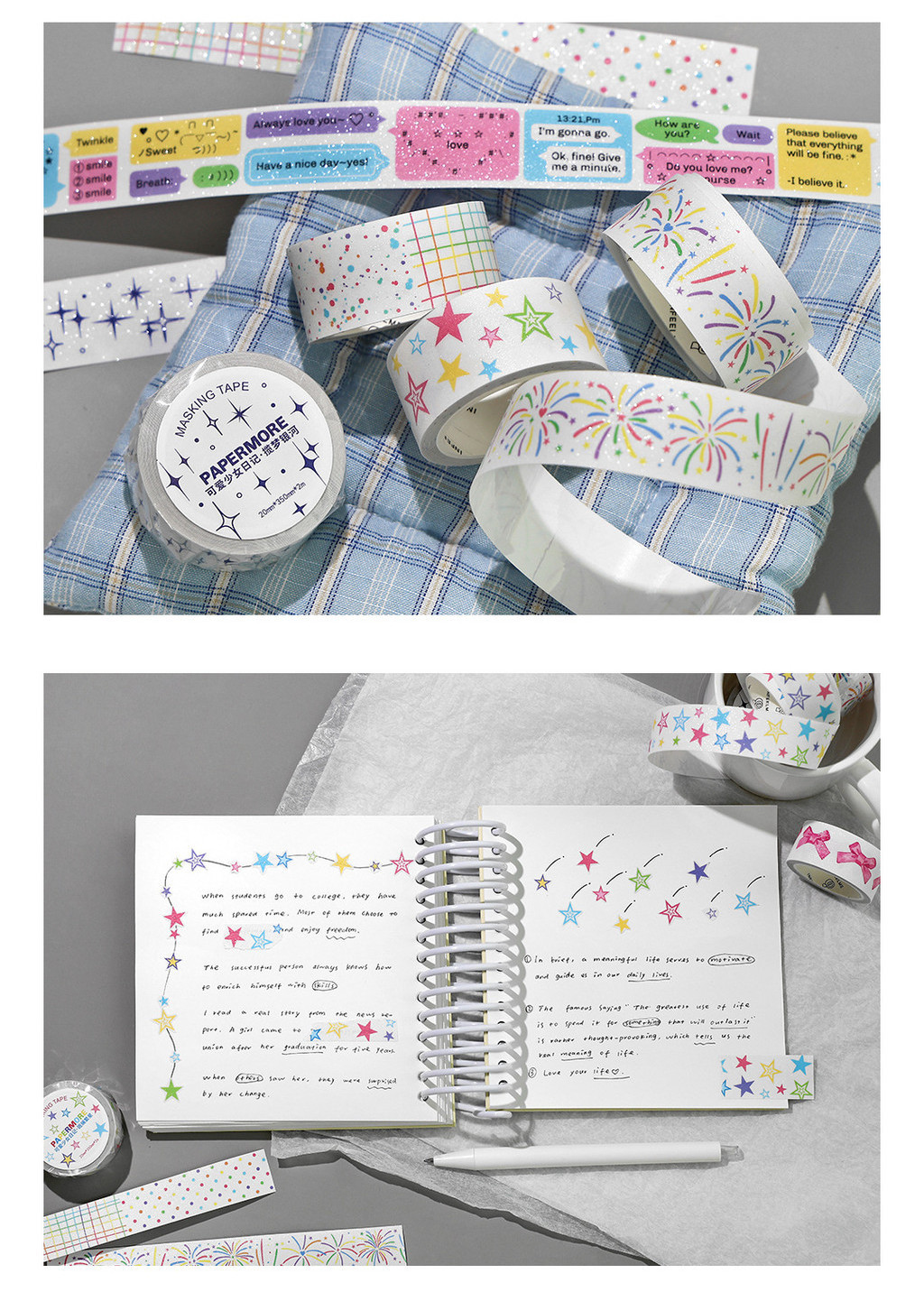 DIY Glitter Washi Tape Set Colored Masking Tape Cute Symbol Butterfly ...