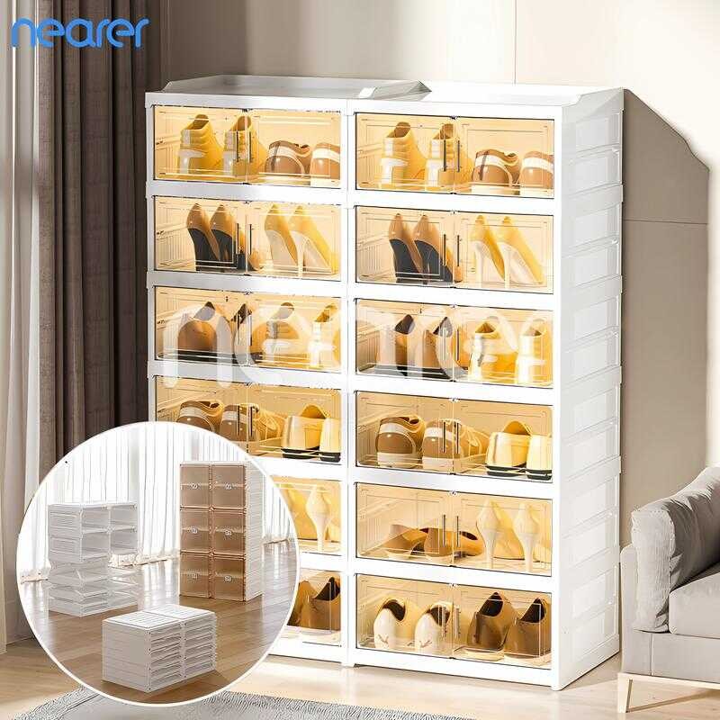 NEARER Shoe Rack With Door DIY Rak Kasut Storage Box Bertutup Stackable ...