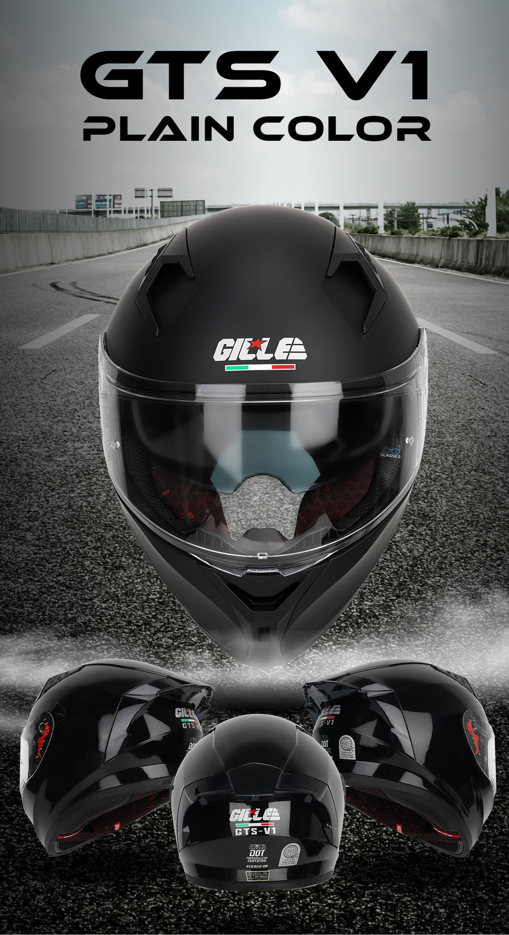 Gille Helmet 135 GTS V1 PLAIN Motorcycle Helmet Full Face Dual Visor ...