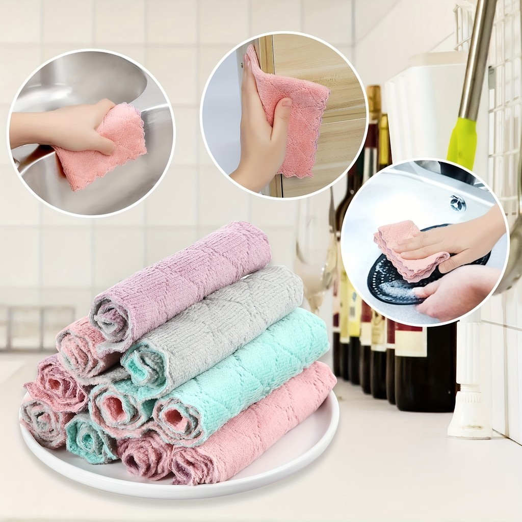 5PCS Double-Layer Microfiber Towels: Super Absorbent Coral Fleece ...