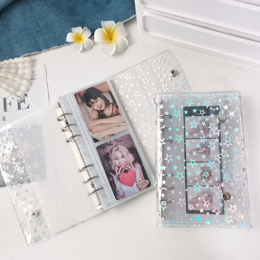 【A6 6HOLE LASER BINDER WITH SLEEVES】full Stars Glittering Transparent ...