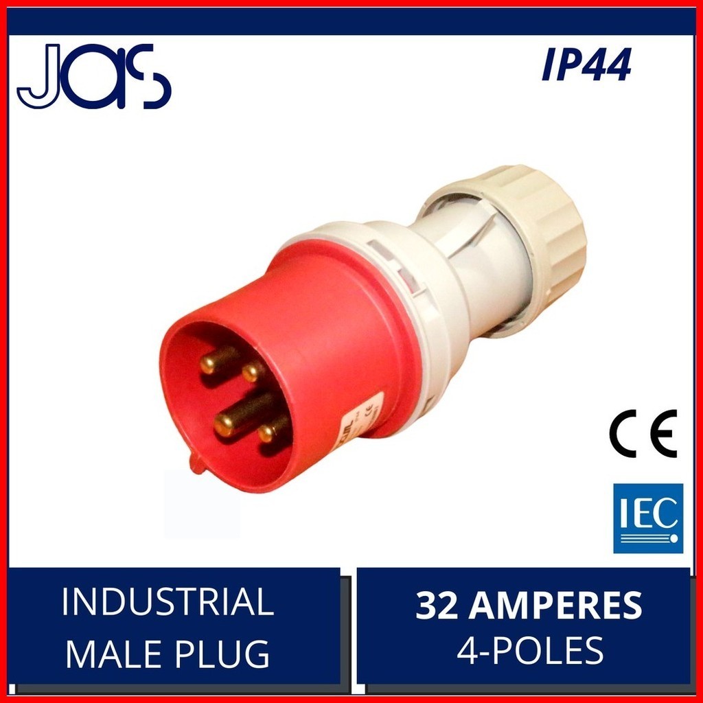 Industrial Plug 32A 4P, IP44 Red 3P+E, CEE, Heavy Duty 4-poles Red ...
