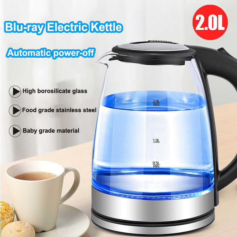Blu-Ray Glass 2L Electric Stainless Steel Automatic Power-Off Kettle ...