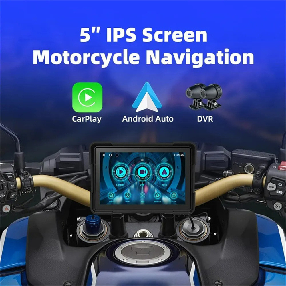 5 inch Motorcycle Carplay Waterproof 1080P WiFi Wireless Android-Auto ...