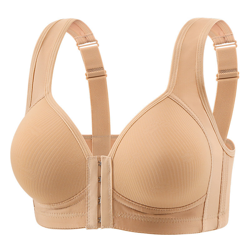 Front button, middle-aged and elderly, plus size bra, no steel ring ...