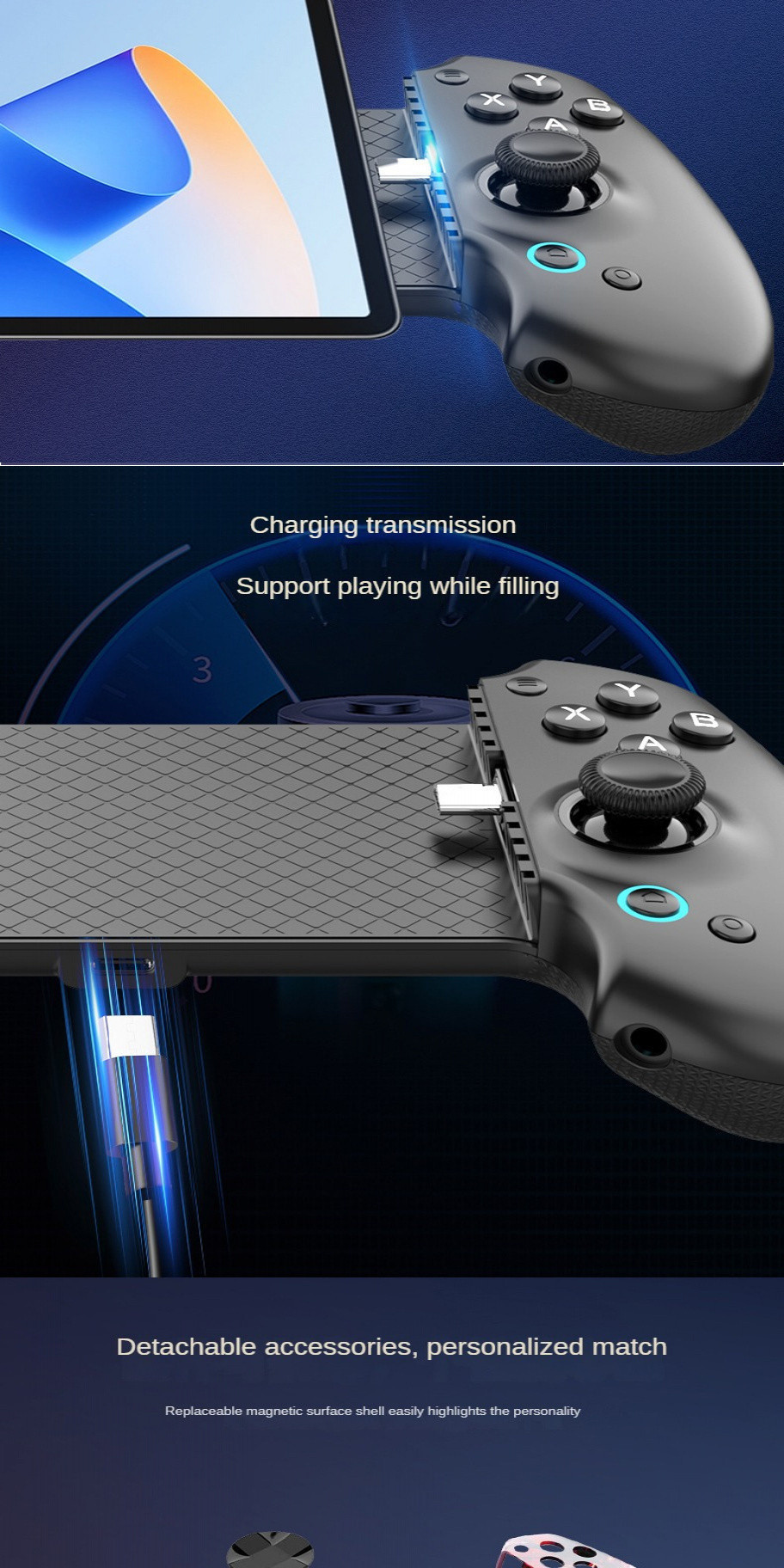 Abxylute S9 Full-Size Stretchable Hall Effect Mobile Gamepad for Android & IOS Type-C ...