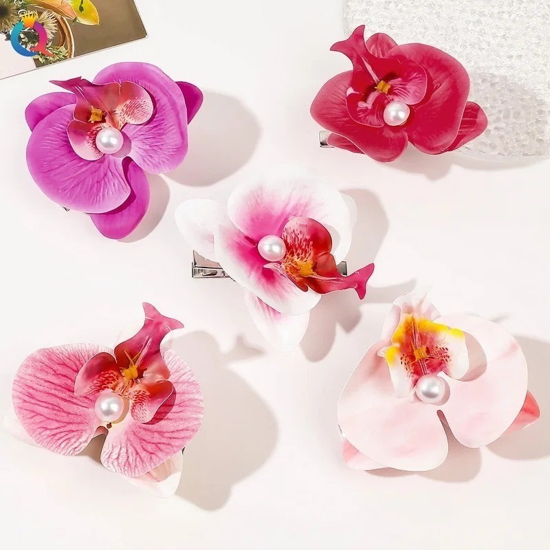 2Pcs Pink Butterfly Orchid Flower Hair Clips for Women Blue Purple ...