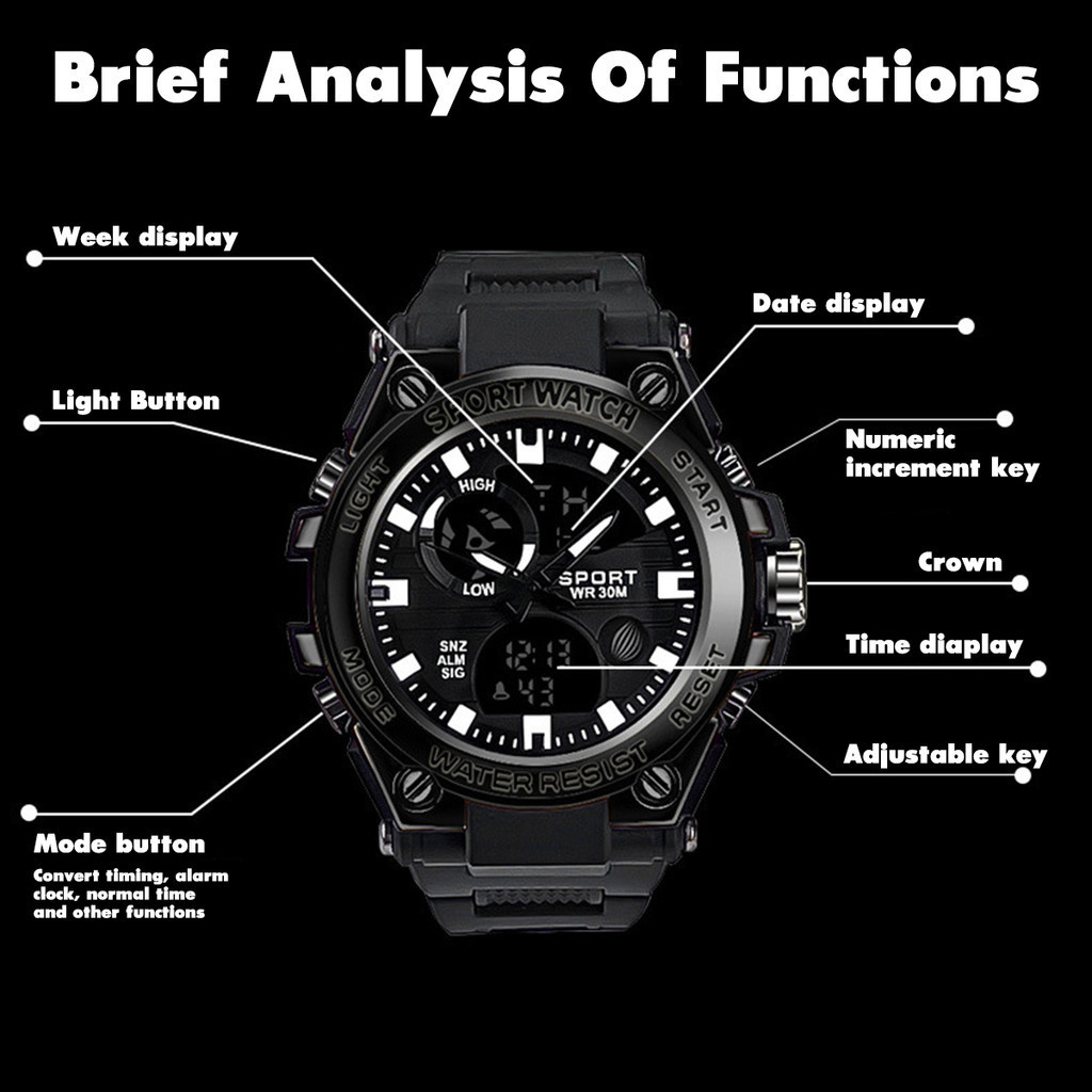 Style Men's Digital Watch Shockproof Mechanical Sports Watch Waterproof ...