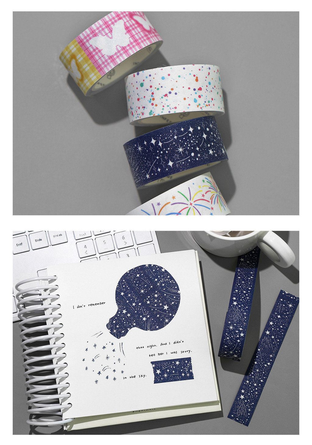 DIY Glitter Washi Tape Set Colored Masking Tape Cute Symbol Butterfly ...