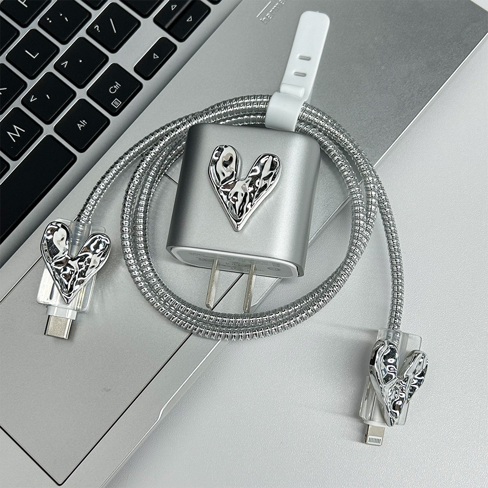 Luxury 3D Electroplated Silver Bear Charger Protector Cover Cable ...