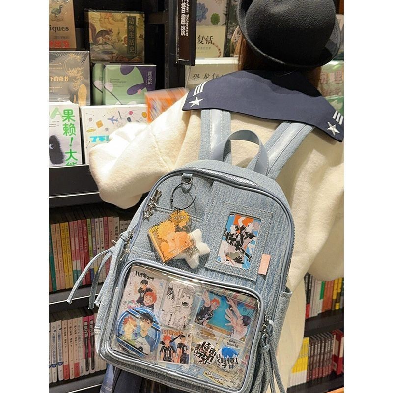 2024 New Style Denim Backpack Backpack Backpack Backpack Shoulder Pain ...