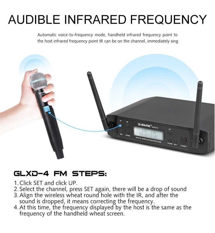 Wireless Microphone G-Mark Glxd4 Professional UHF System Handheld Mic For Stage Speech Wedding ...