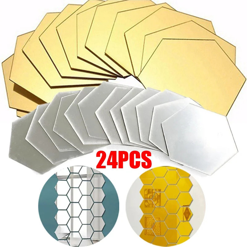 Hexagon Self Adhesive Mirror Stickers/Acrylic Decorative Mirror Decals ...