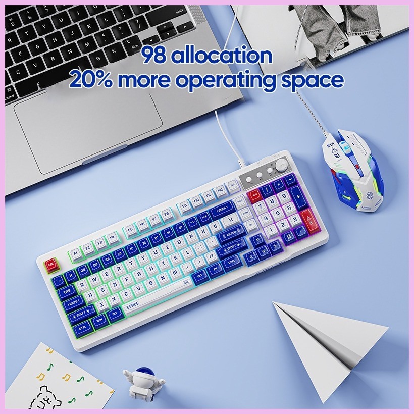 Zeus Wired Gaming Keyboard Mecha Gundam Style 98 Keys USB Mechanical ...