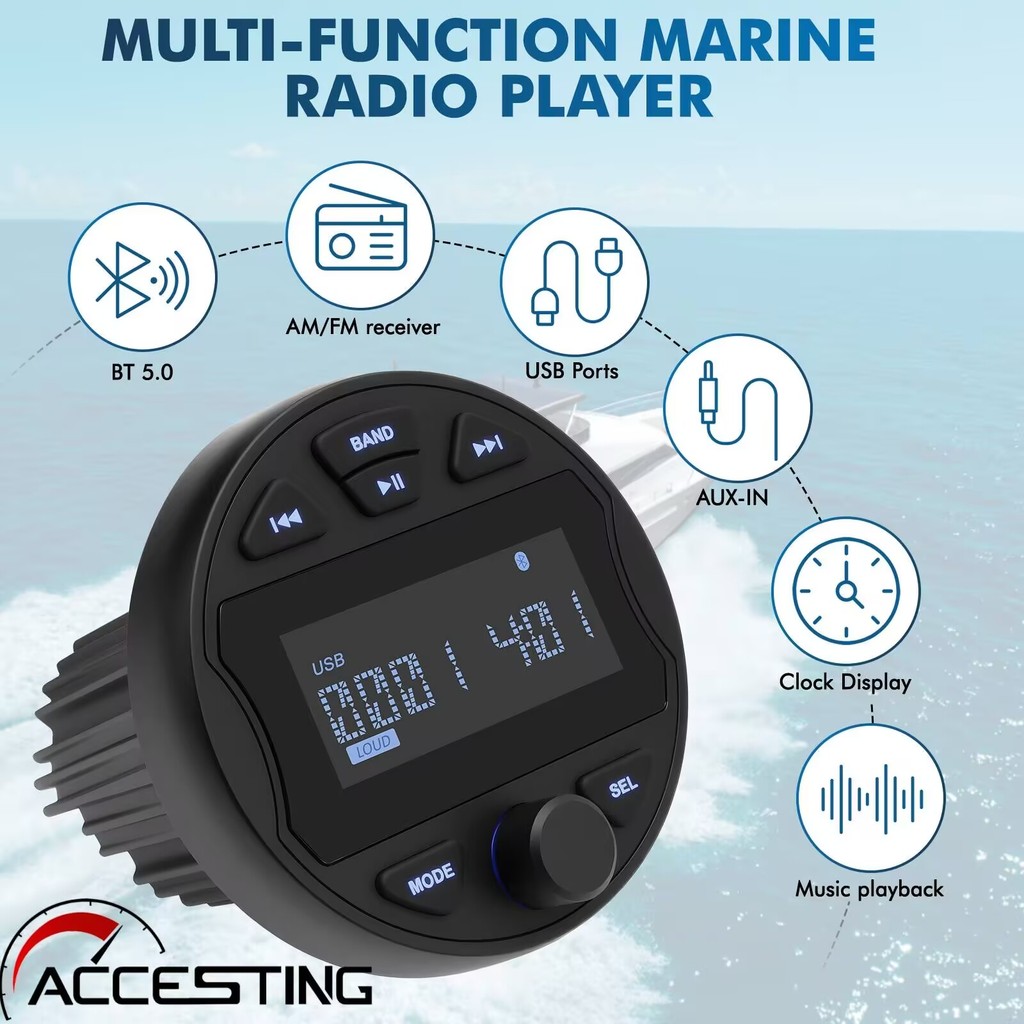 Boat Media MP3 Player Marine Stereo Waterproof Bluetooth Audio Radio FM ...