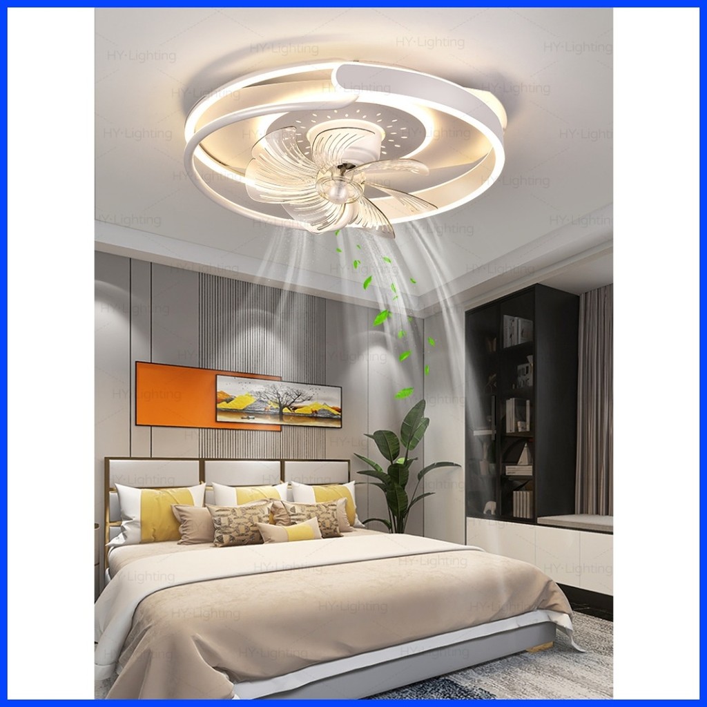 ☮ ┐ Nordic modern bedroom fan light new living room ceiling fan lamp ...