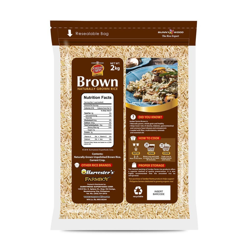 Jordan Farms Brown Rice 2kg (Organically Grown Unpolished Rice ...