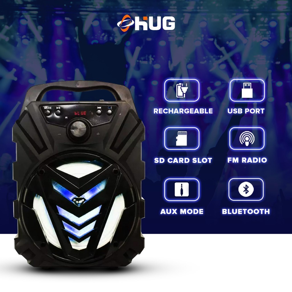 ¤ ∆ Hug 6.5" Mini Led Portable Wireless Bluetooth Speaker w/ Microphone ...