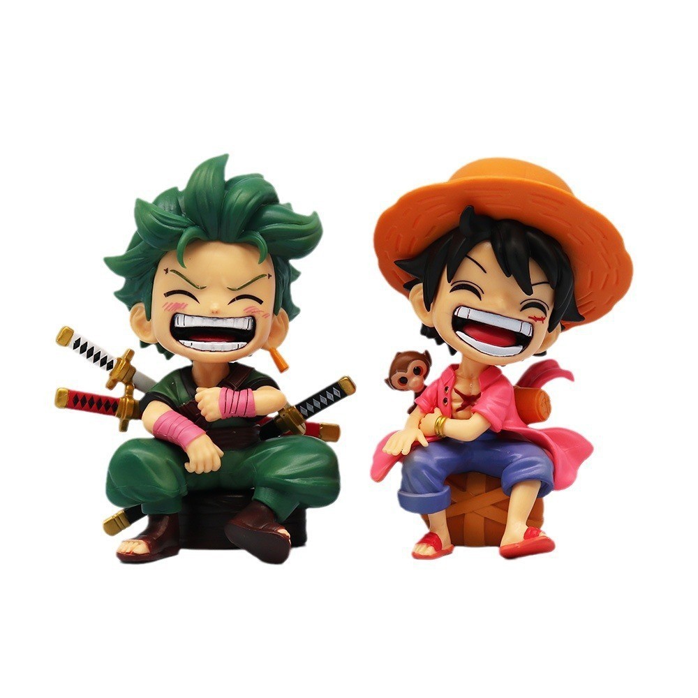 Q Version One Piece Luffy Figure Sitting Posture Laughing Straw Hat ...