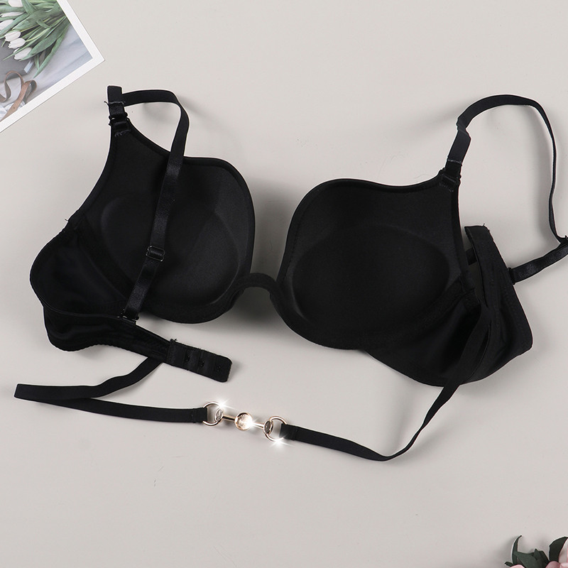 Sexy deep U gathered seamless bra with metal chain decorative strap ...