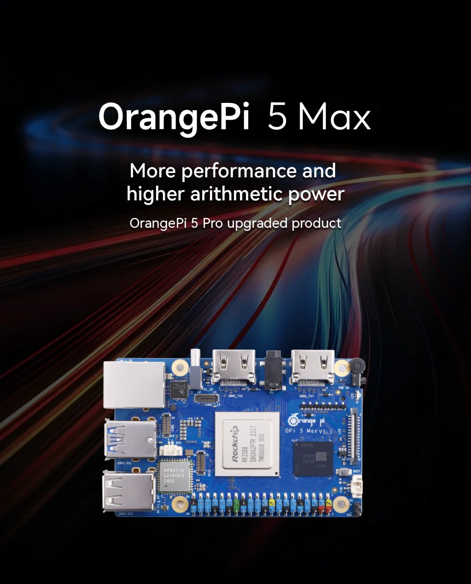 Orange Pi 5 Max 8GB RAM Single Board Computer LPDDR5 RK3588 Chip M.2 PCIE 2.5G LAN WiFi+BT OPi ...