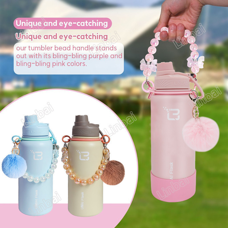 LINBAI Flask Shiny Bead Paracord Handle Tumbler Holder Water Bottle ...