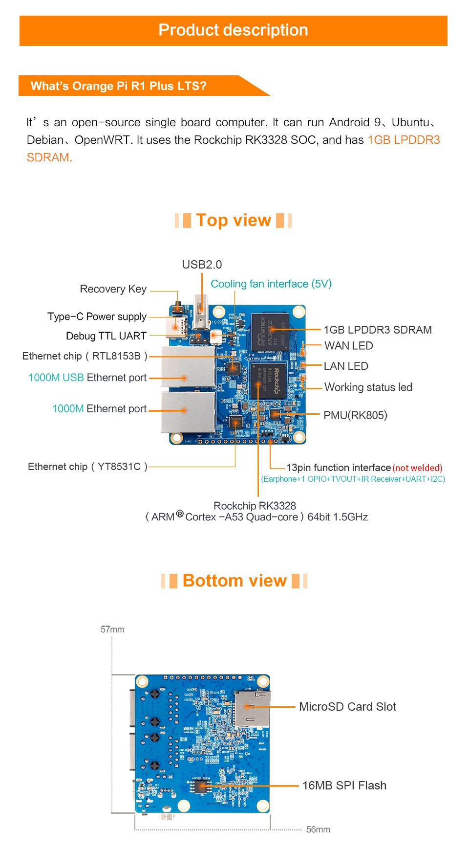 [In stock]Orange Pi R1 Plus LTS 1GB RAM Rockchip RK3328 Dual Gigabit LEDE SBC Single Board ...