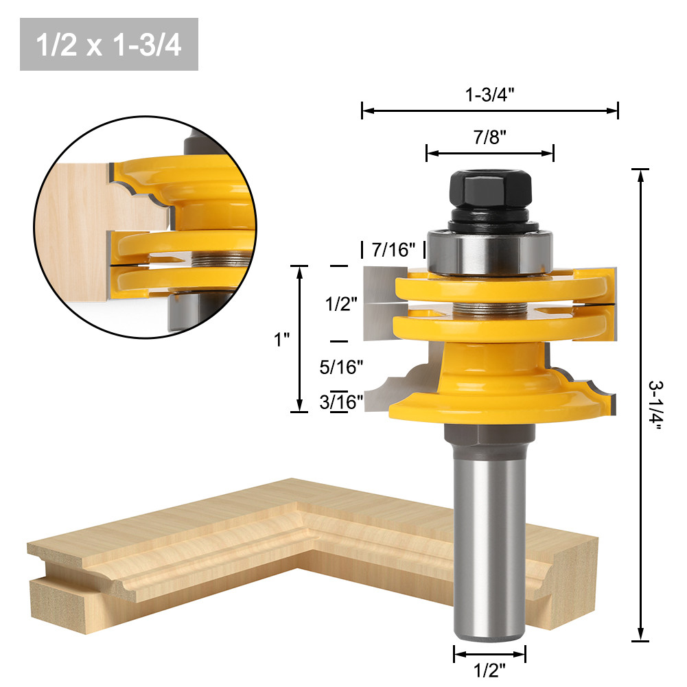 1 Pc 1/2" Shank 12mm 8mm shank Glass Door Rail & Stile Reversible ...