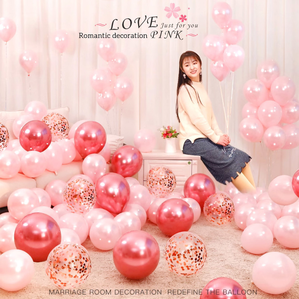 Pink Balloon Set 12 Inch Pink Gold Red Confetti Balloons For 18th 60th ...