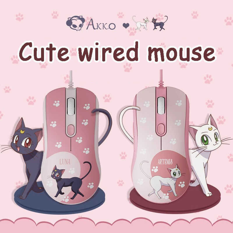Cute Cartoon Wired Gaming Mouse 2500Dpi Adjustable Kawaii Cat Design 6 ...