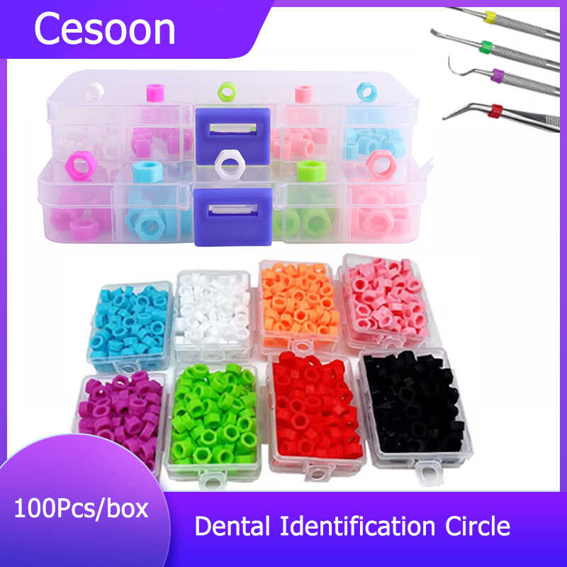 100Pcs/Box Dental Identification Circle Multi-Color Silicone Instrument ...