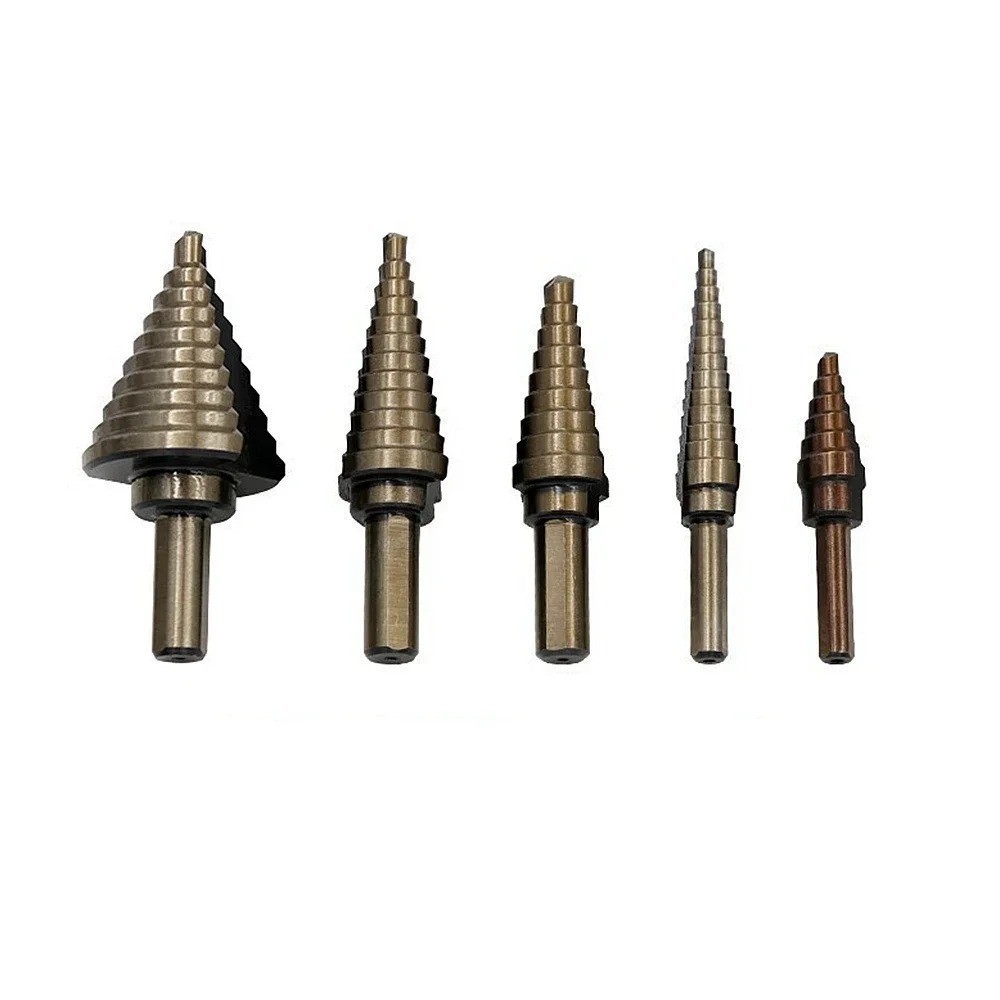 Krachtige 5Pcs Step Drill Bit Set Multiple Hole Titanium Conical ...