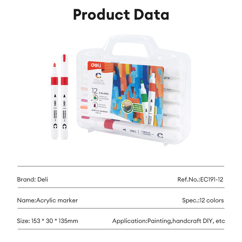 Deli 12/24/36 Colors Acrylic Marker Pen EC191 Art Painting Pens ...