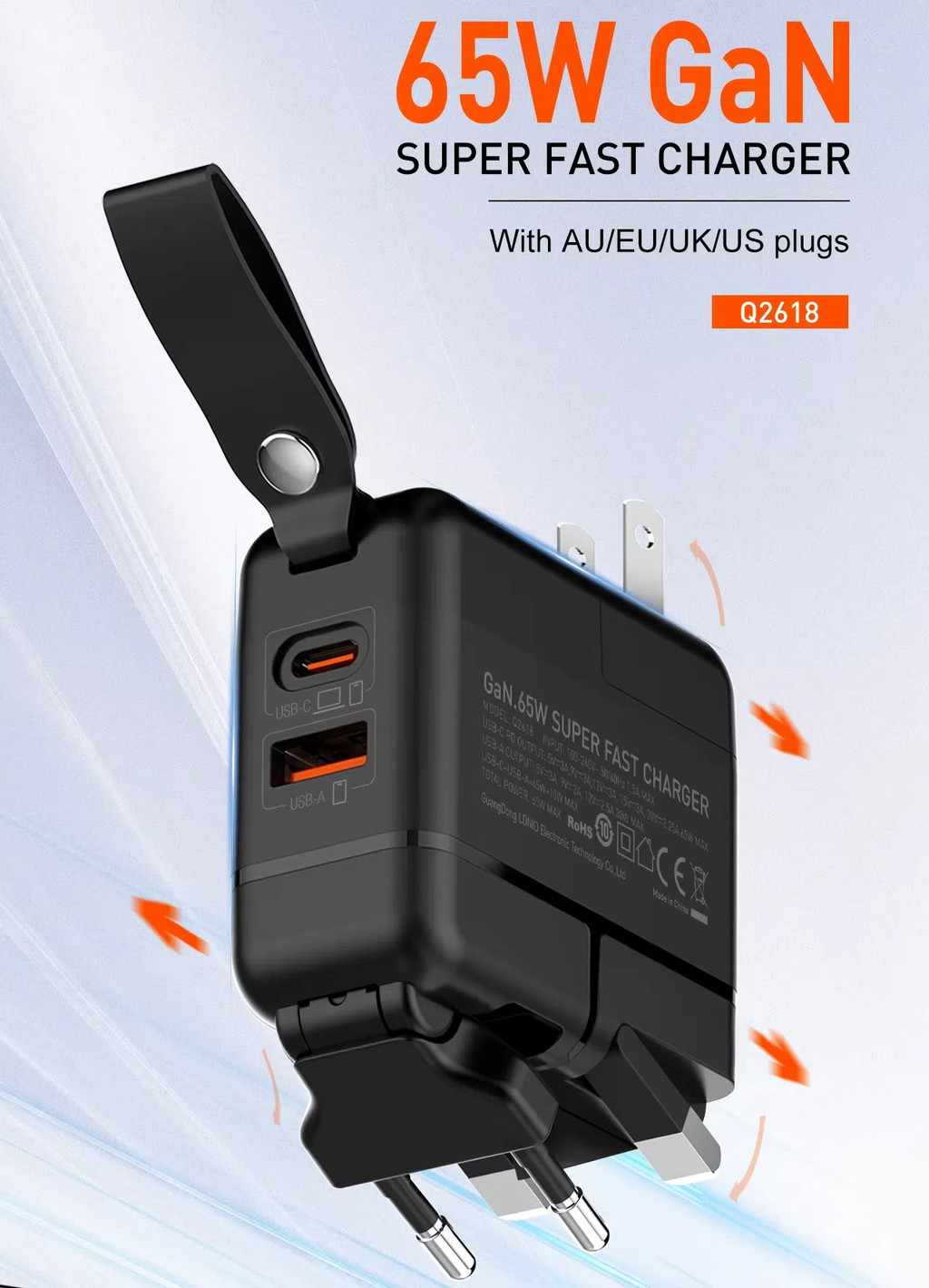 65W GaN Universal Travel Adapter Chargers with USB-A and Type C ...