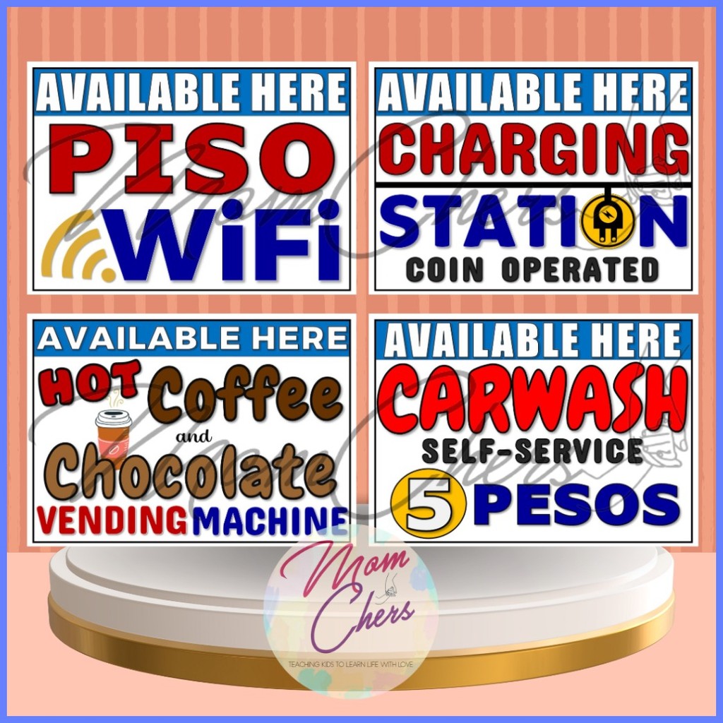 Laminated Signages for Vendo Vending Machine PISO WIFI CARWASH CHARGING ...
