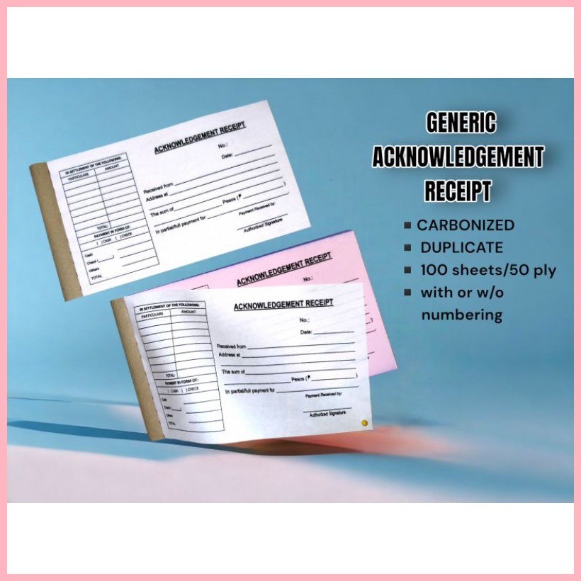 CARBONIZED GENERIC 4X7 ACKNOWLEDGEMENT/ PROVISIONAL/ COLLECTION RECEIPT 100 sheets/50 ply ...