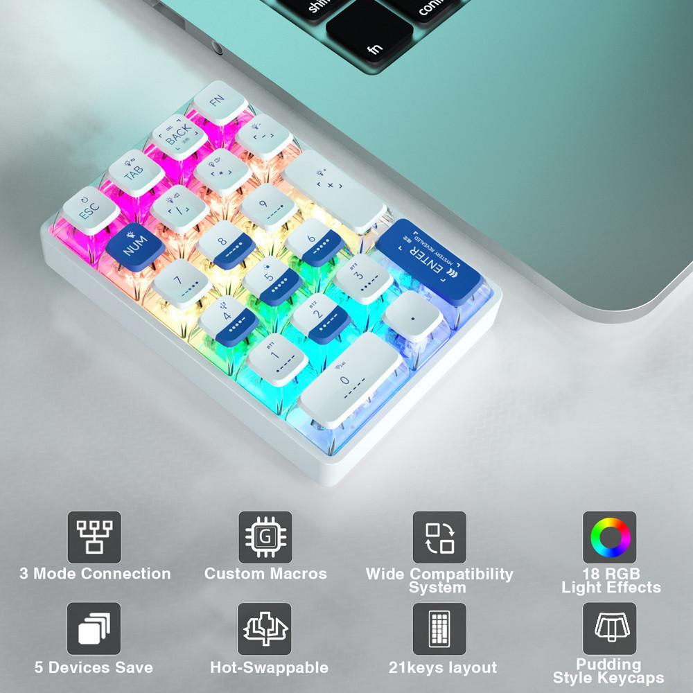 LEOBOG K21 Bluetooth Number Pad Mechanical Numeric Keypad 21 Key ...