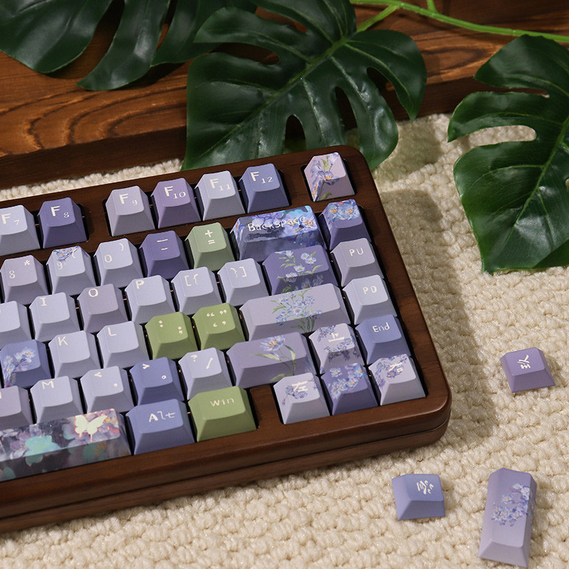 YongQiu Original Purple flower Keycaps thick PBT Cherry / URE Profile ...