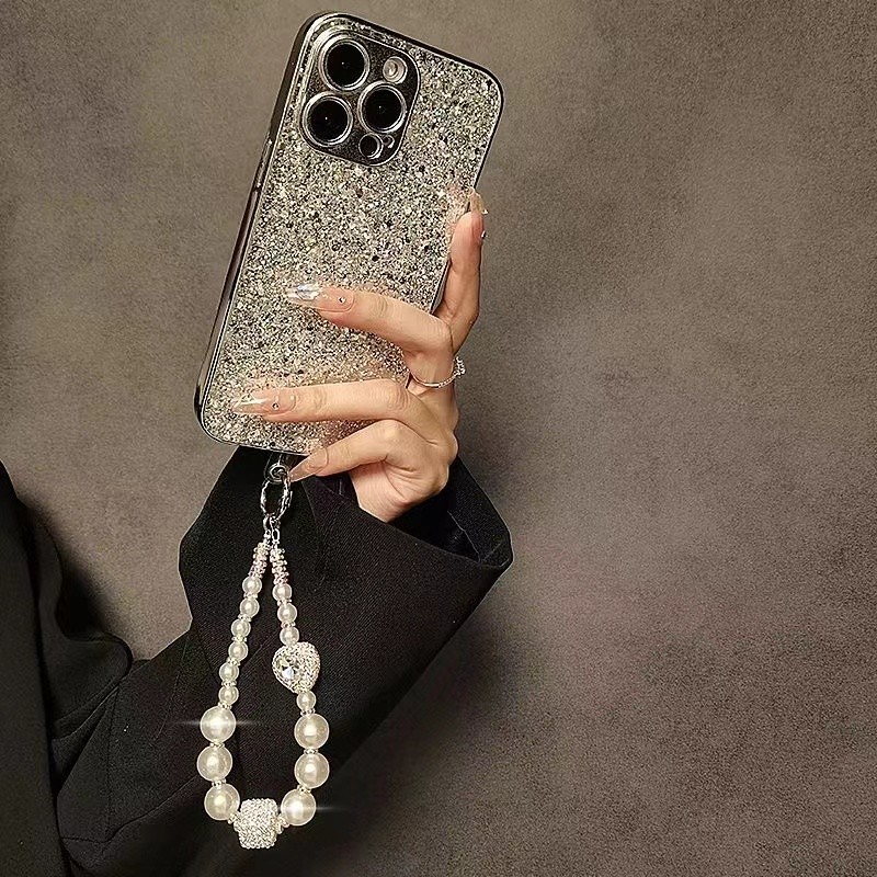 Luxury Pearl Diamond-love Hand Chain Wrist Short Lanyard with Clip Cell ...