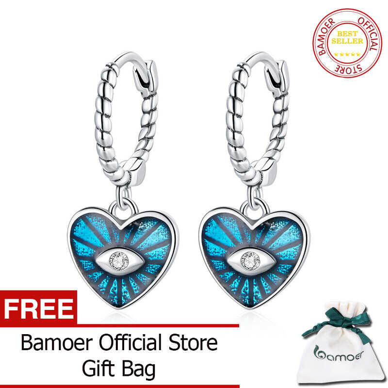 BAMOER - Sterling Sier Heart Sapphire Blue Hoop Yellow Ear Buckle Pink ...